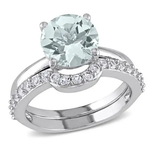 JULIANNA B. Solitaire Bridal Ring Set - Aquamarine