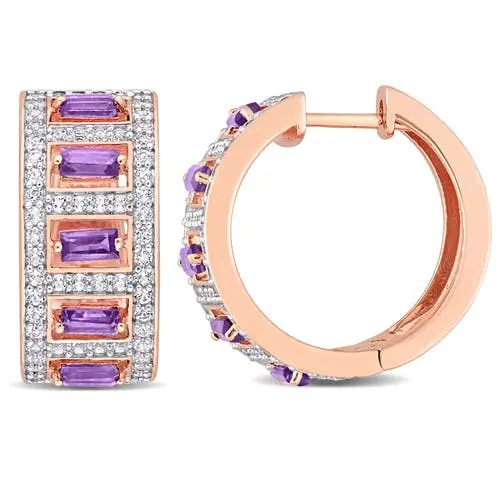 JULIANNA B. Gemstone And Topaz Hoop Earrings - Amethyst/rose-plated