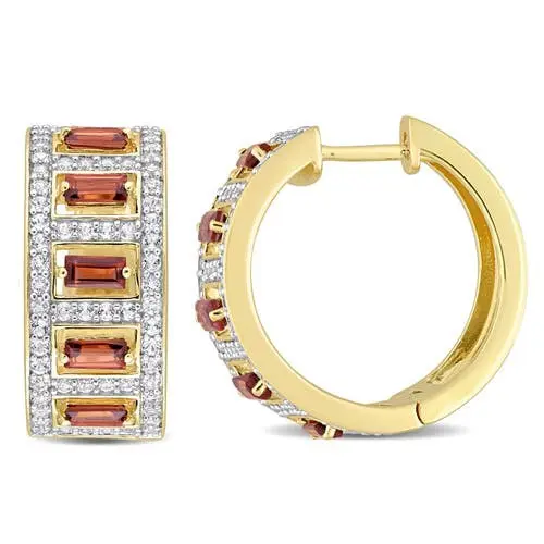JULIANNA B. Gemstone And Topaz Hoop Earrings - Garnet/yellow-plated