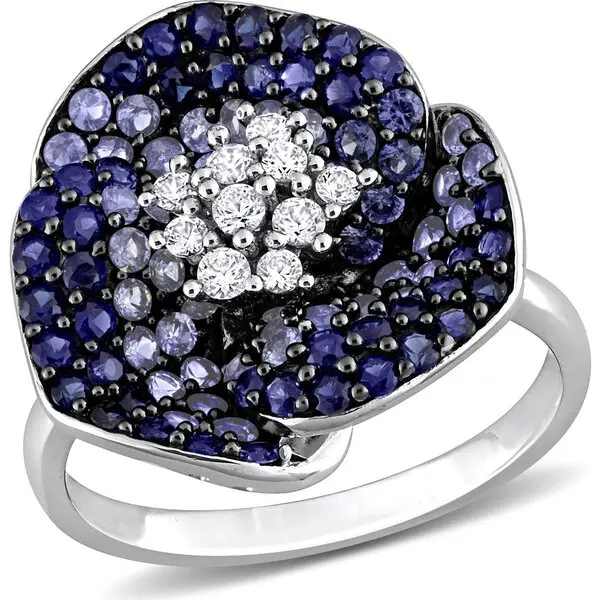 JULIANNA B. Floral Ring In 10k White Gold With Sapphires - Lab-created Sapphire
