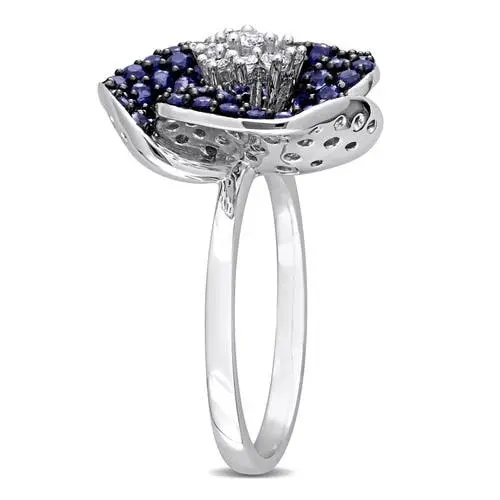 JULIANNA B. Floral Ring In 10k White Gold With Sapphires