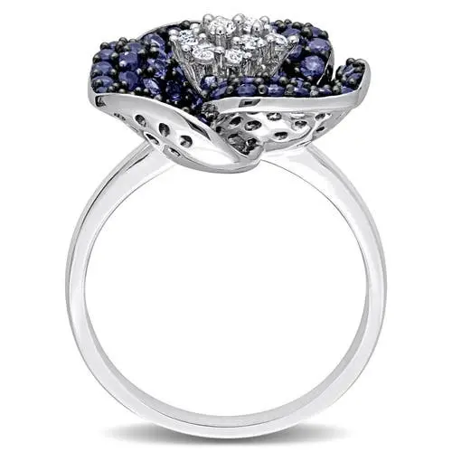 JULIANNA B. Floral Ring In 10k White Gold With Sapphires