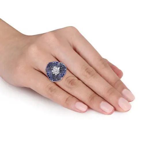 JULIANNA B. Floral Ring In 10k White Gold With Sapphires