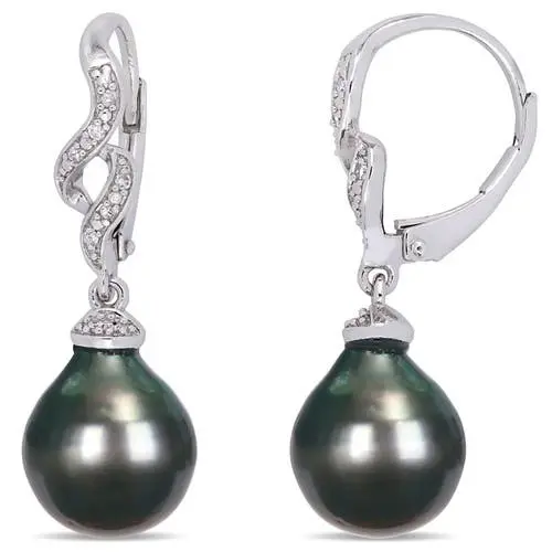 JULIANNA B. Tahitian Pearl & Diamond Drop Earrings - Cultured Tahitian Pearl