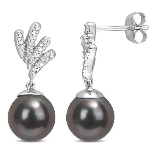 JULIANNA B. 10k White Gold Pearl And Diamond Drop Earrings - Tahitian Pearl