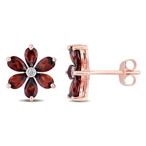 JULIANNA B. Diamond And Floral Stud Earrings - Garnet