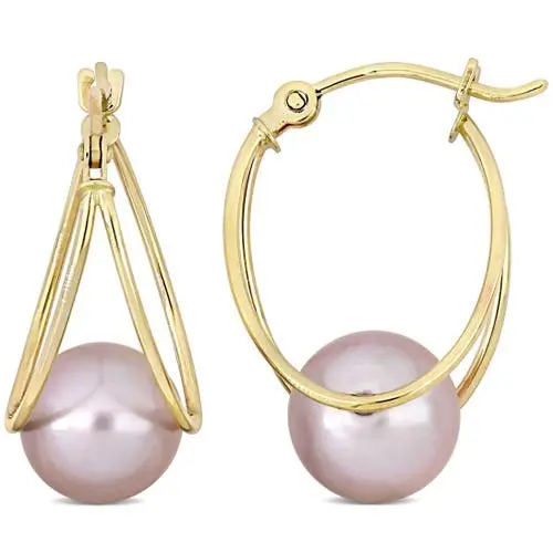 JULIANNA B. 10k Gold Cultured Pearl Drop Hoop Earrings - Pink Pearl/gold