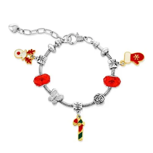 DONATELLO GIAN Christmas Themed Crystal Charm Bracelet - Red