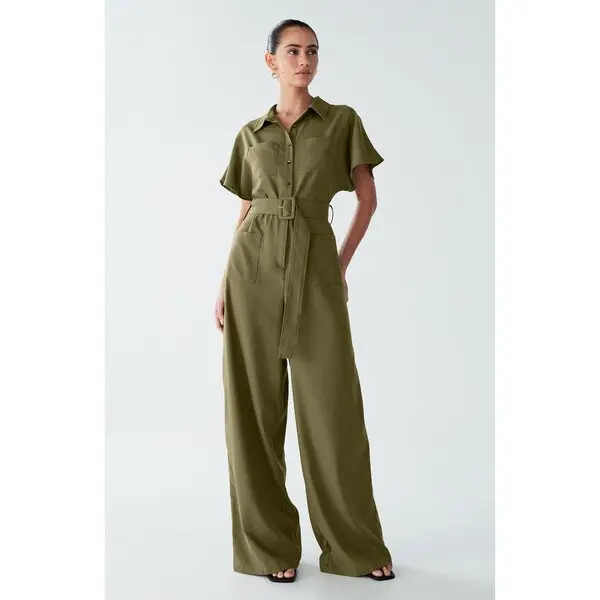 WILLA Zel Wide Leg Jumpsuit - Olive Green