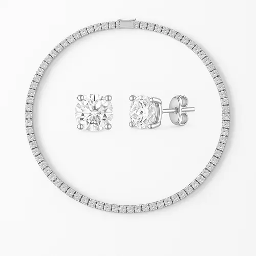 DONATELLO GIAN Tennis Necklace And Stud Earrings Set - Silver