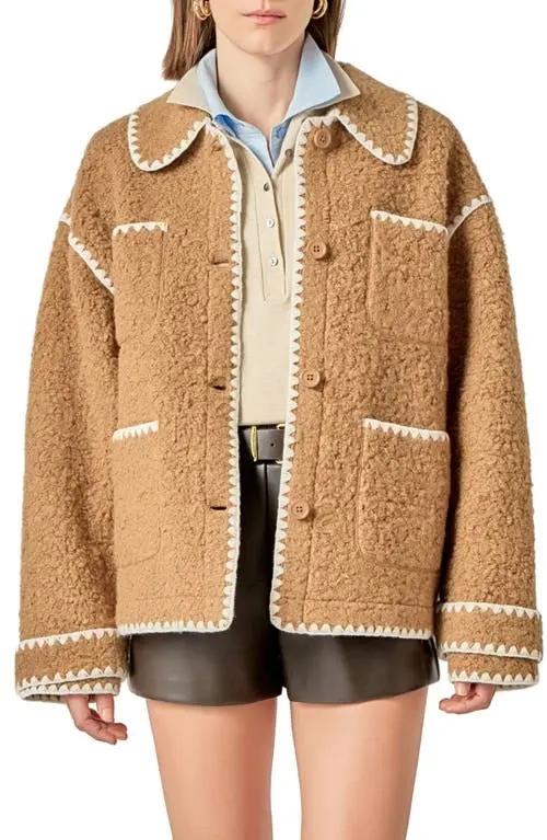 English Factory Embroidered Faux Shearling Jacket