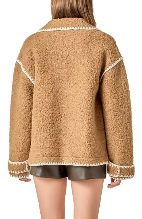 English Factory Embroidered Faux Shearling Jacket
