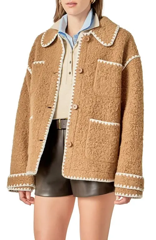English Factory Embroidered Faux Shearling Jacket