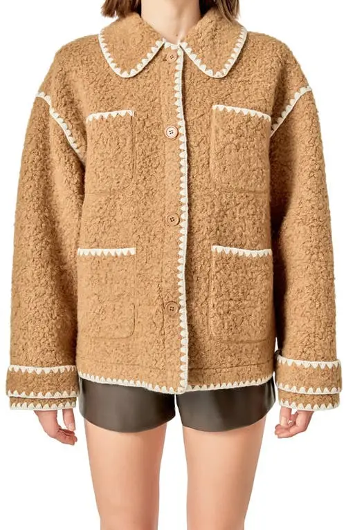 English Factory Embroidered Faux Shearling Jacket