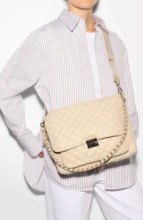 Mz Wallace Large Crosby Quilted Nylon Crossbody Bag - Buff