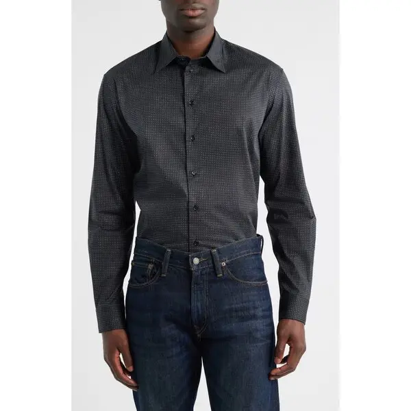Emporio Armani Micro Dash Button-up Shirt - Solid Black