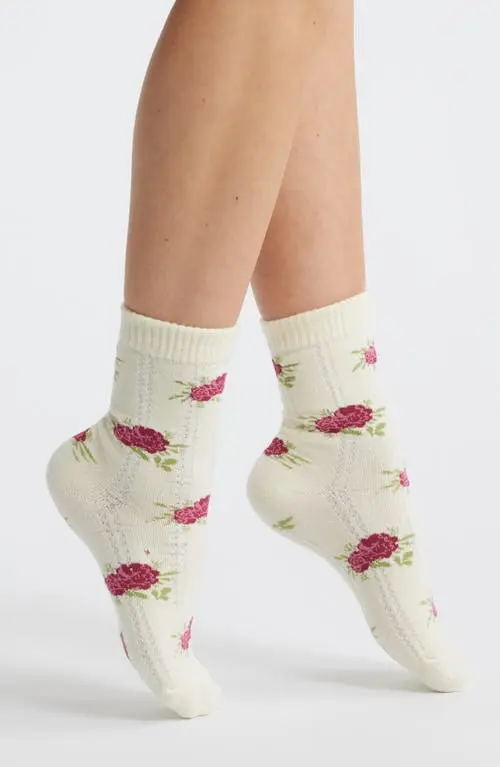 STEMS Floral Pointelle Quarter Socks - Ivory