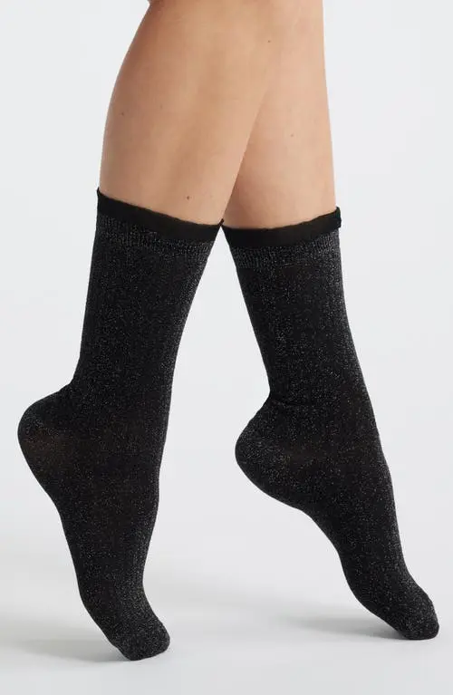 STEMS Ruffle Metallic Crew Socks - Black