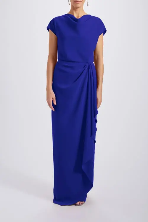 Amsale Draped Crepe Gown - Cobalt