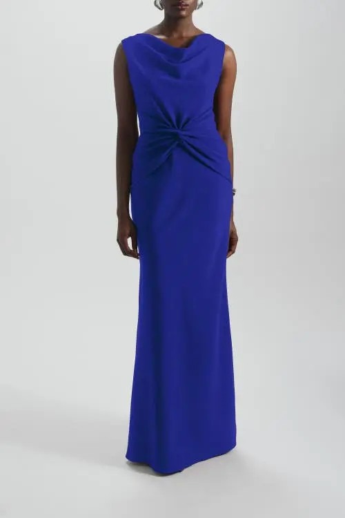 Amsale Twist Crepe Gown - Cobalt