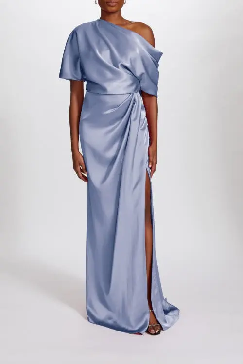 Amsale Fluid Satin Off-the-shoulder Gown - Slate
