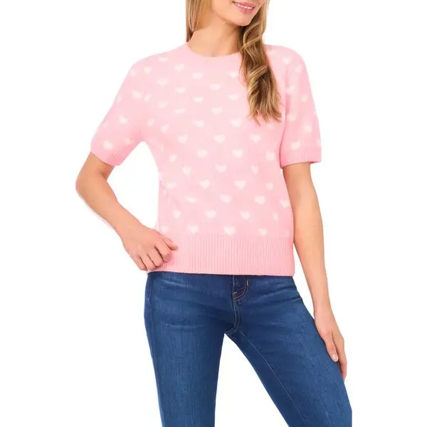 CECE DUPRAZ Heart Print Crewneck Sweater - Prism Pink