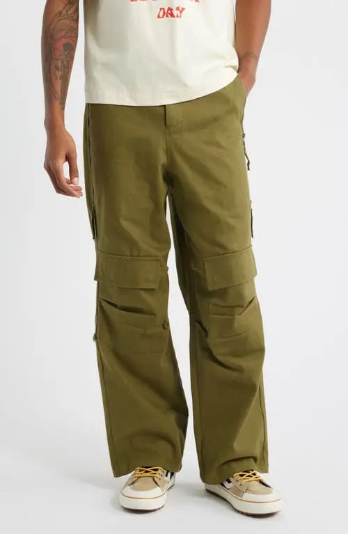 JUNGLES Stash Relaxed Wide Leg Cotton Twill Cargo Pants - Green