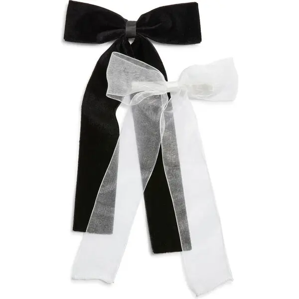 Bp. Set Of 2 Velvet And Organza Bow Barrettes - Black- Ivory