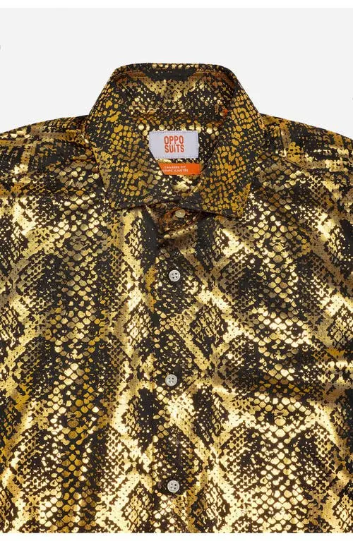 Opposuits Modern Tailored Fit Shiny Snake Wrinkle Resistant Button-up Shirt - Gold