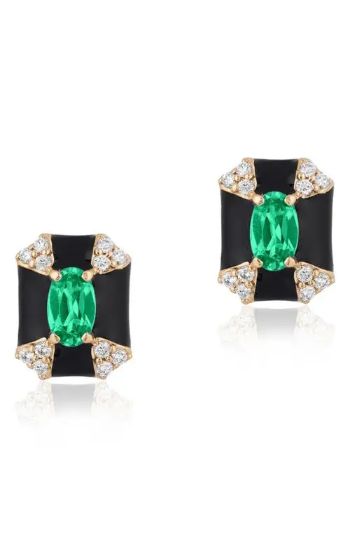 Goshwara Queen Octagon Emerald & Diamond Earrings - Green/black