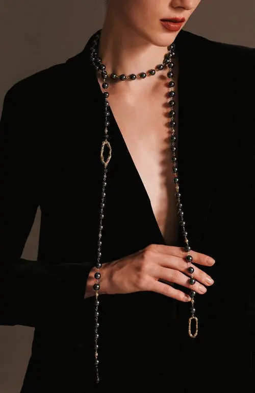 RETRO CHIC Leopard Chain Pearl Necklace - Black & Gold