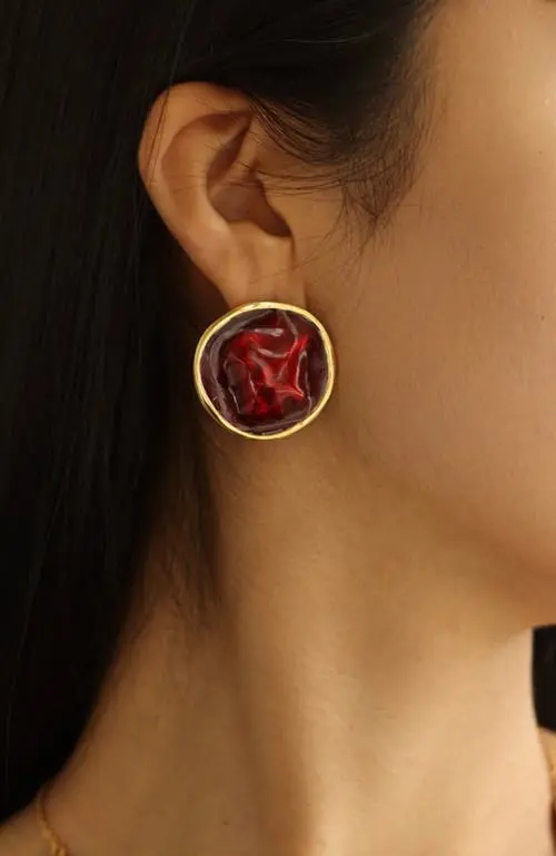 RETRO CHIC Enamel Ripple Earrings - Red & Gold
