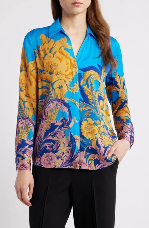 Elie Tahari Floral Stretch Silk Button-up Shirt