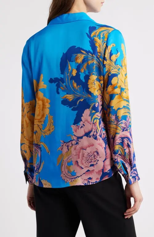 Elie Tahari Floral Stretch Silk Button-up Shirt