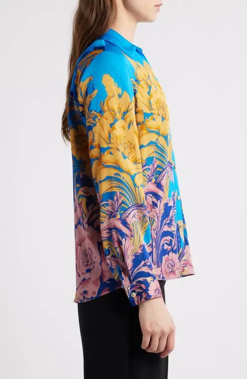 Elie Tahari Floral Stretch Silk Button-up Shirt