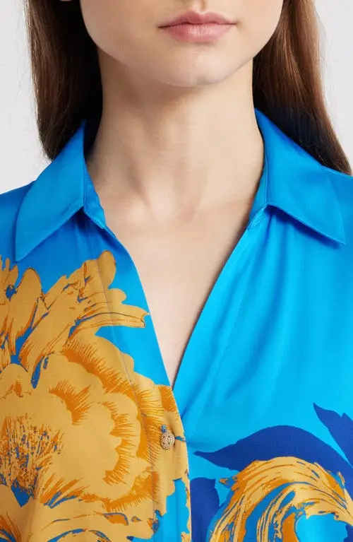 Elie Tahari Floral Stretch Silk Button-up Shirt