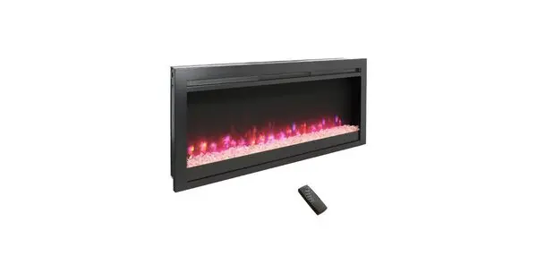 FLYNAMA 44 Inch In Wall Recessed Electric Fireplace With Remote And Multi Color Flame & Emberbed - No Color