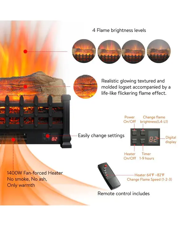 FLYNAMA 20 Inch Electric Fireplace 3d Log Set Insert