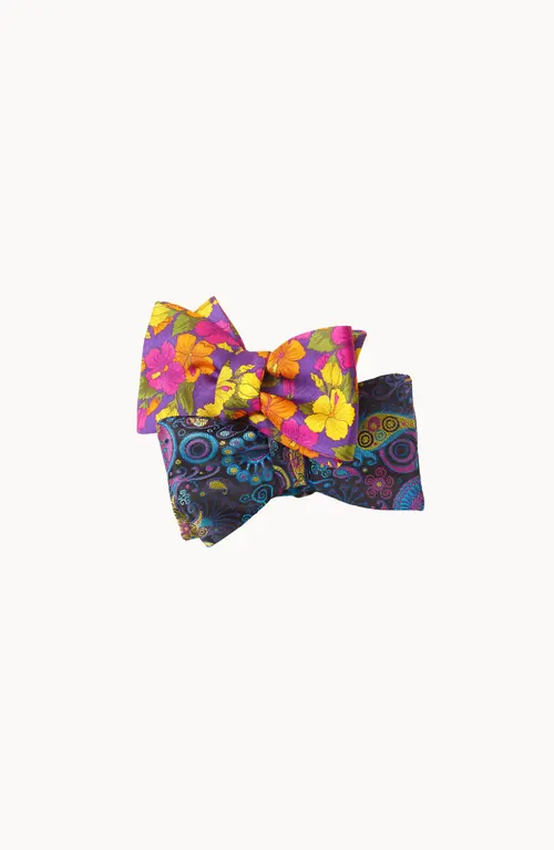 BEAU TIES OF VERMONT Hibiscus Garden Silk Printed Bow Tie - Pre-tied