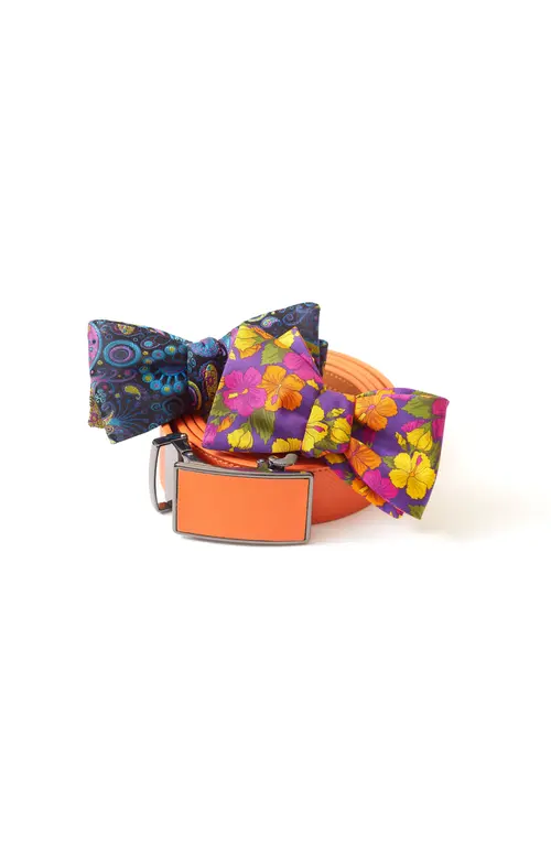 BEAU TIES OF VERMONT Hibiscus Garden Silk Printed Bow Tie - Pre-tied