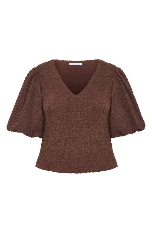 City Chic Texture Puff Sleeve Top - Chocolate