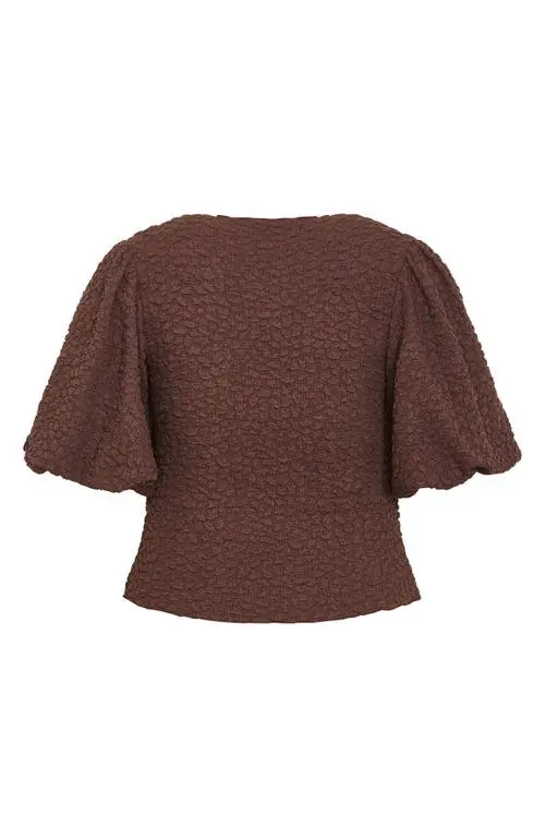 City Chic Texture Puff Sleeve Top - Chocolate