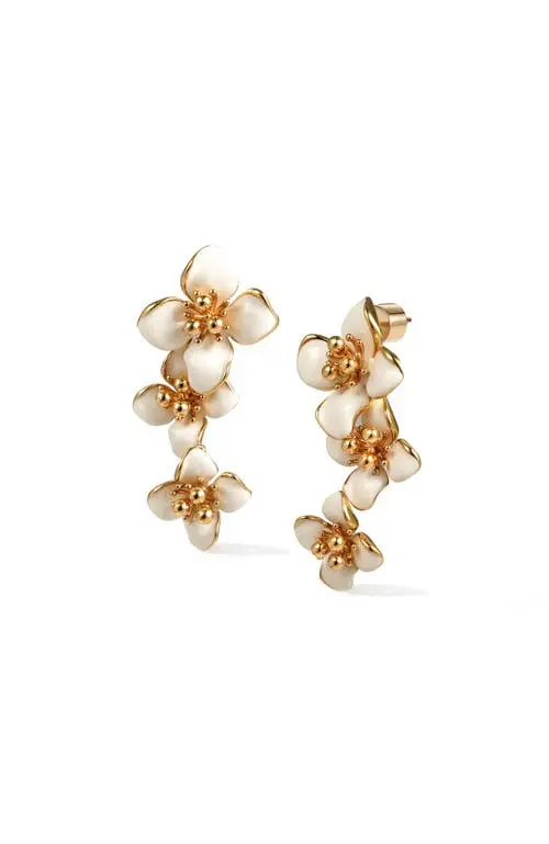 RETRO CHIC Iris Blossom Dangle Earrings - White & Gold
