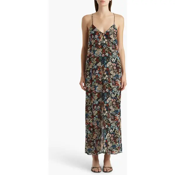 Khaite Taja Floral Silk Chiffon Slipdress - Black Multi