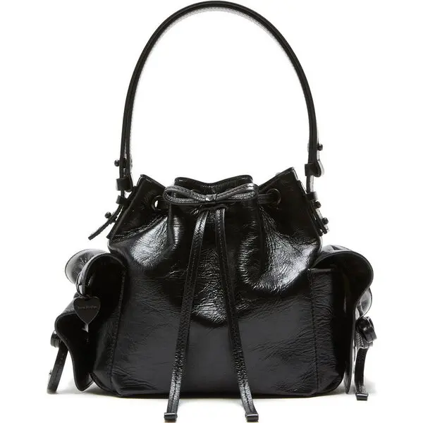 Acne Studios Mini Multipocket Crinkled Shiny Leather Bucket Bag