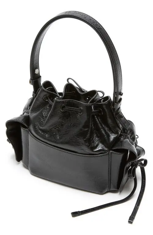 Acne Studios Mini Multipocket Crinkled Shiny Leather Bucket Bag