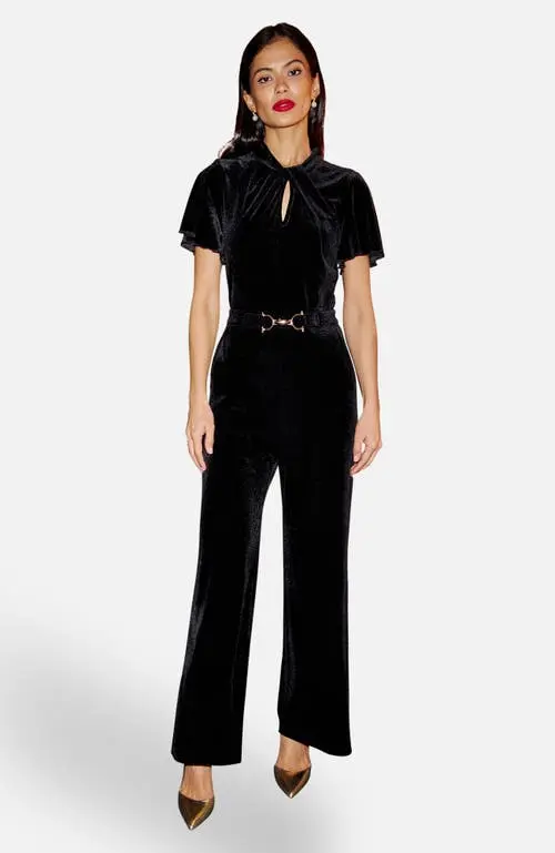 YUMI Velvet Jumpsuit With Buckle Detail - Black