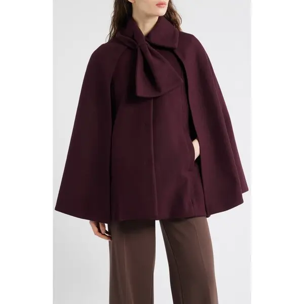CECE DUPRAZ Bow Collar Cape - Burgundy