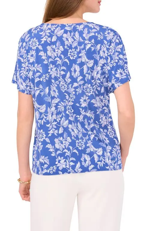 Chaus Printed Tie Front Top - Denim