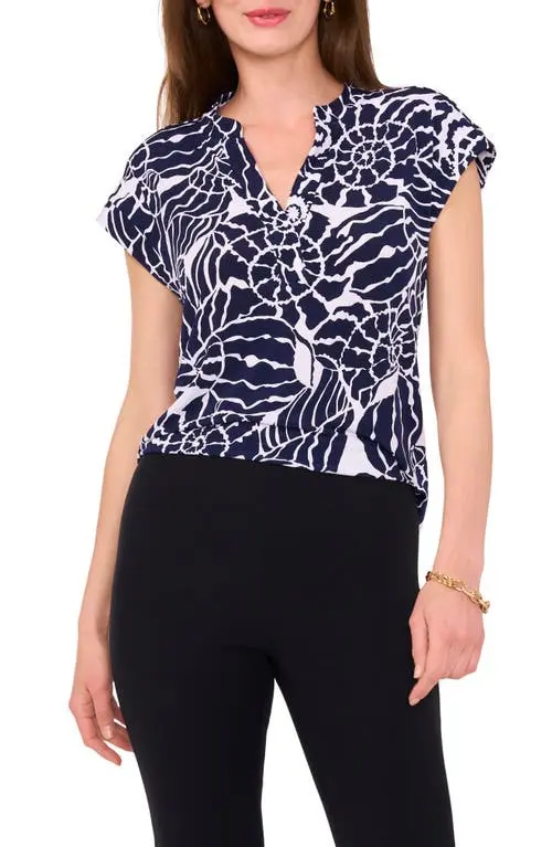 Chaus Printed Split Neck Top